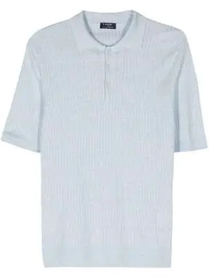 BARBA NAPOLI Short-sleeve Ribbed Polo Shirt - Blue