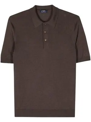 BARBA NAPOLI Short-sleeve Silk Polo Shirt - Brown