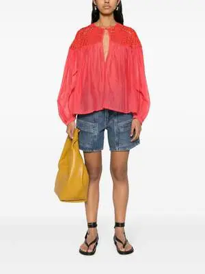 FORTE_FORTE Crochet Panel Long Sleeve Blouse