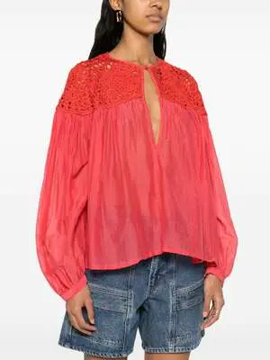 FORTE_FORTE Crochet Panel Long Sleeve Blouse