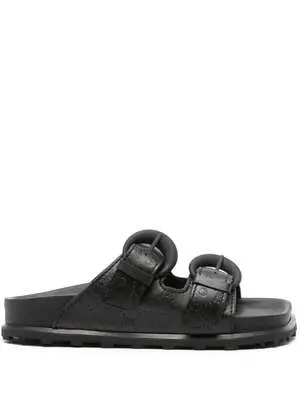 MARINE SERRE Monogram-embossed Leather Slides - Black