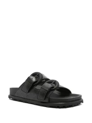 MARINE SERRE Monogram-embossed Leather Slides - Black