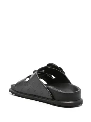 MARINE SERRE Monogram-embossed Leather Slides - Black