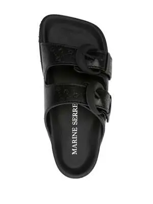 MARINE SERRE Monogram-embossed Leather Slides - Black