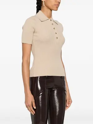 COURREGES Logo-patch Ribbed Polo Top - Neutrals