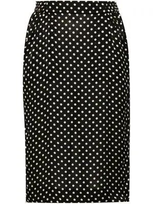Saint Laurent Polka-dot Silk Midi Skirt - Black