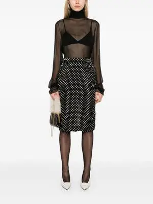 Saint Laurent Polka-dot Silk Midi Skirt - Black