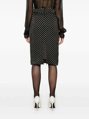 Saint Laurent Polka-dot Silk Midi Skirt - Black