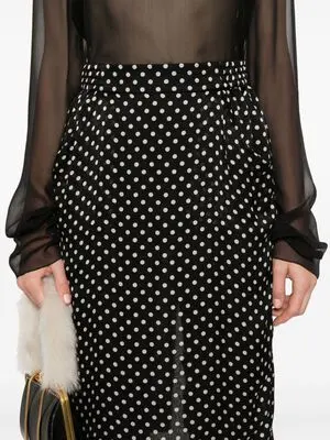 Saint Laurent Polka-dot Silk Midi Skirt - Black
