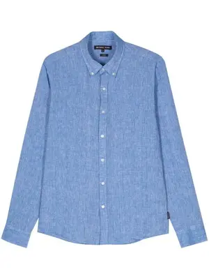 Michael Kors Slub-texture Linen Shirt - Blue
