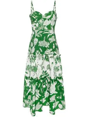 Farm Rio Forest Soul Panelled Midi Dress In Green - 40% Off | Editorialist