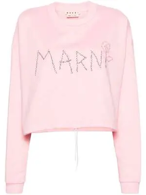 Marni Logo-embroidered Cropped Sweatshirt - Pink