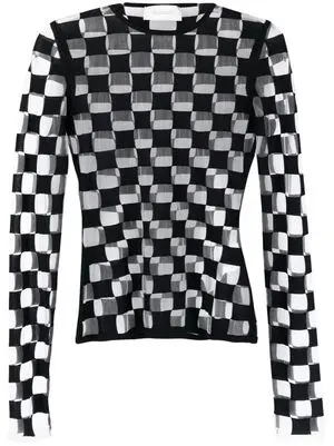 Sportmax Checkerboard-print Long-sleeve Top - Black