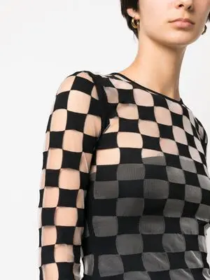 Sportmax Checkerboard-print Long-sleeve Top