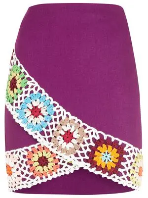 OLYMPIAH Crochet Wrap Mini Skirt - Purple