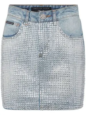Philipp Plein Crystal-embellished Denim Miniskirt - Blue