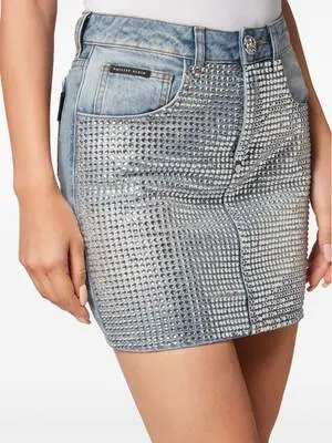 Philipp Plein Crystal-embellished Denim Miniskirt