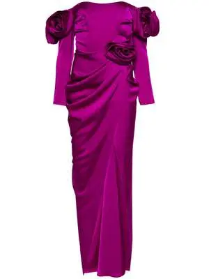 ANA RADU Floral-appliqué Satin Gown - Purple