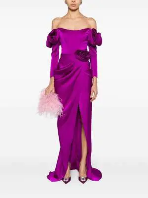 ANA RADU Floral-appliqué Satin Gown - Purple