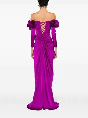 ANA RADU Floral-appliqué Satin Gown - Purple