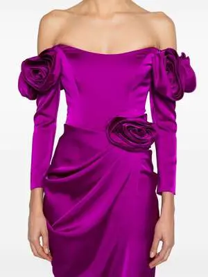 ANA RADU Floral-appliqué Satin Gown - Purple
