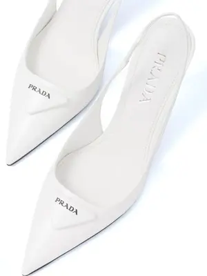 Prada 75mm Leather Slingback Pumps - White