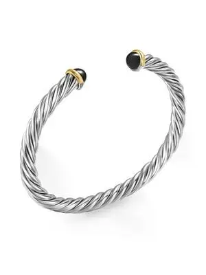 David Yurman 14kt Yellow Gold And Sterling Cable Cuff Bracelet - Silver