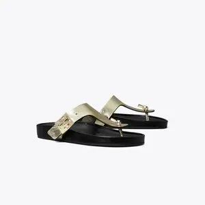 Tory Burch Metallic Leather T-strap Sandal - Spark Gold/perfect Black