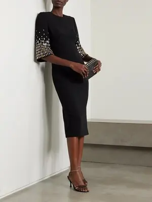 Jenny Packham Highball Queen Crystal-embellished Crepe Midi Dress