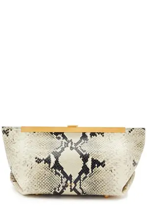 Khaite Aimee Python-effect Leather Clutch