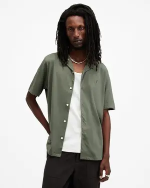 ALLSAINTS Hudson Relaxed Fit Ramskull Shirt Valley Green