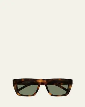 Saint Laurent Acetate Flat-top Rectangle Sunglasses - Shiny Medium Havana