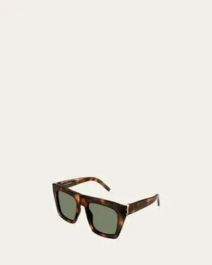 Saint Laurent Acetate Flat-top Rectangle Sunglasses - Shiny Medium Havana