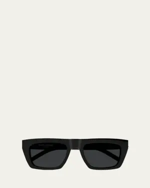 Saint Laurent Saint Laurent Acetate Flat-Top Rectangle Sunglasses Shiny Solid Black