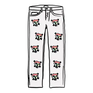 Supreme Clayton Patterson Skulls Embroidered Regular Jean - White