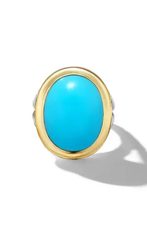 David Yurman Albion Oval Reconstituted Turquoise Ring - Silver/gold/turquoise