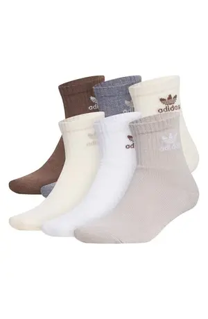 Adidas Adidas Assorted 6-Pack Trefoil Performance Quarter Crew Socks Medium Beige