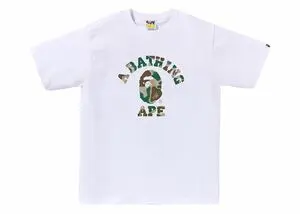 A BATHING APE Liquid Camo College Tee Shirt - White/olivedrab Green