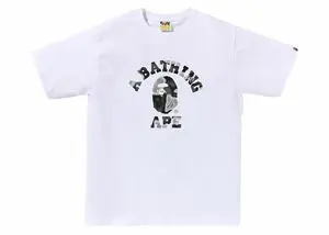 A BATHING APE Liquid Camo College Tee Shirt - White/black