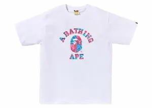 A BATHING APE Liquid Camo College Tee Shirt - White/pink