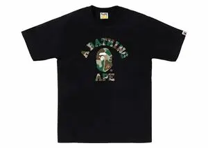 A BATHING APE Liquid Camo College Tee Shirt - Black/olivedrab Green