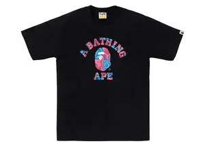 A BATHING APE Liquid Camo College Tee Shirt - Black/pink