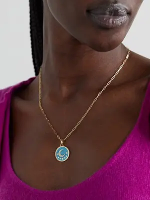 FOUNDRAE Crescent Medium 18-karat Enamel And Diamond Pendant