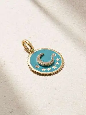 FOUNDRAE Crescent Medium 18-karat Enamel And Diamond Pendant