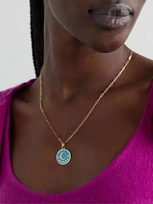 FOUNDRAE Crescent Medium 18-karat Enamel And Diamond Pendant