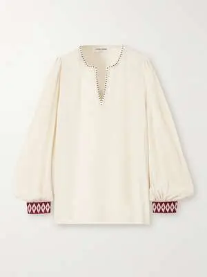 EMPORIO SIRENUSE Vera Samarcanda Embroidered Silk-chiffon Shirt