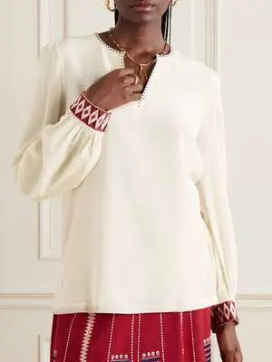 EMPORIO SIRENUSE Vera Samarcanda Embroidered Silk-chiffon Shirt
