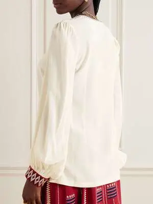 EMPORIO SIRENUSE Vera Samarcanda Embroidered Silk-chiffon Shirt