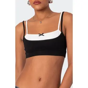 EDIKTED Gracie Layered Stretch Cotton Bra Top - Black-and-white
