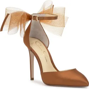 Jessica Simpson Jessica Simpson Pointed Toe Pumps With Bow Detailing Golden Copper Matte Satin